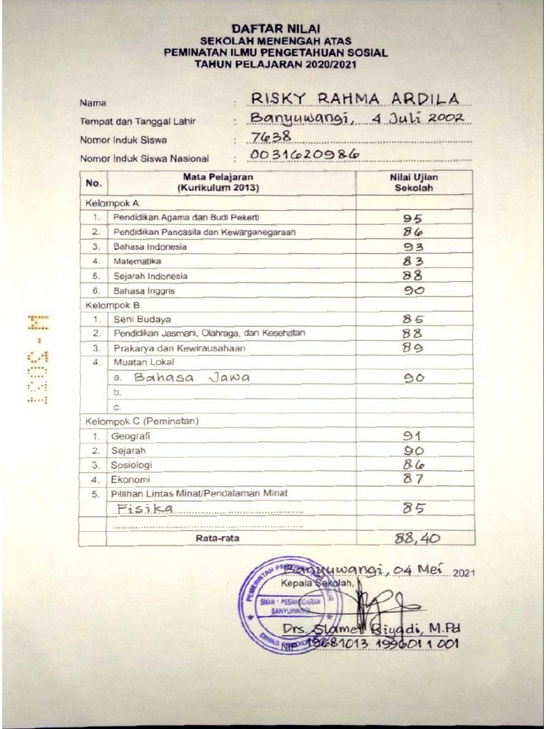 Transkrip Nilai | PDF