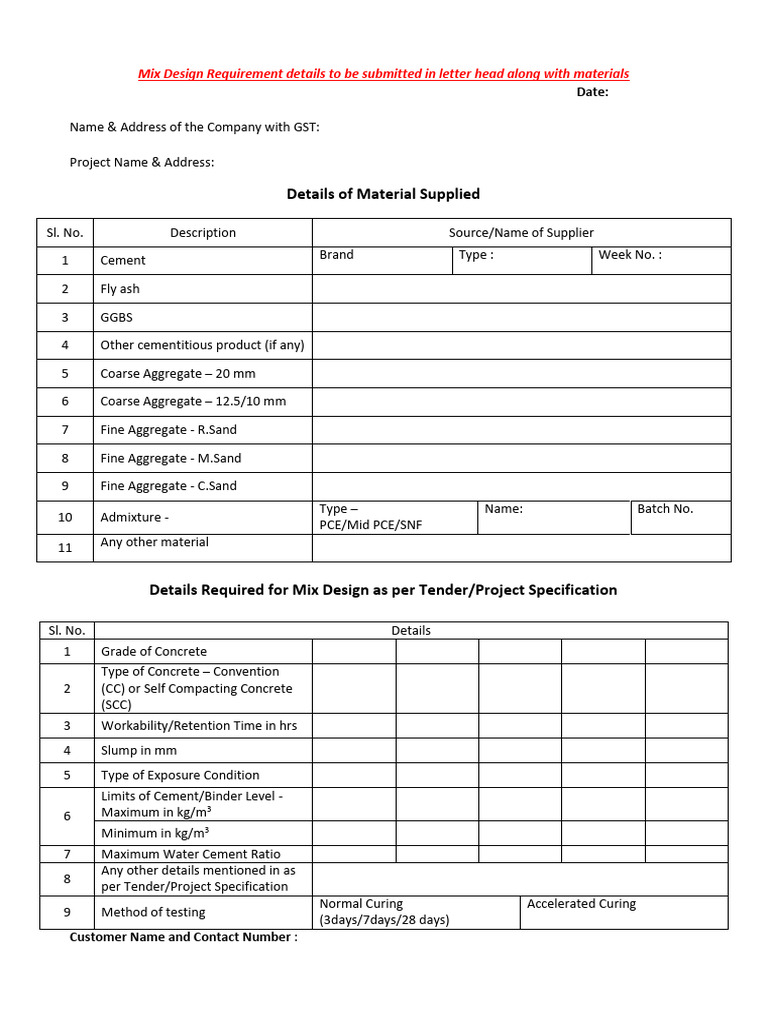 Mix Design Requirement Details | PDF