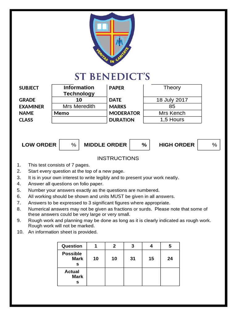 Grade 10 IT Theory June 2017 Memo | PDF