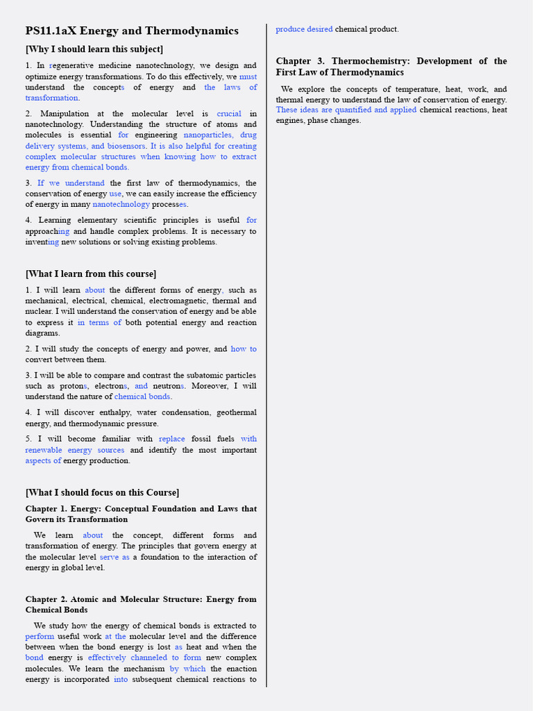 PS11.1aX Energy and Thermodynamics SUMMARY | PDF