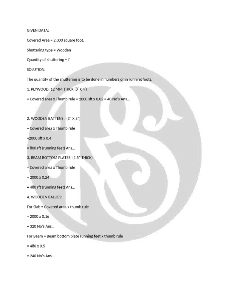 SHUTTERING Thumbrules | PDF