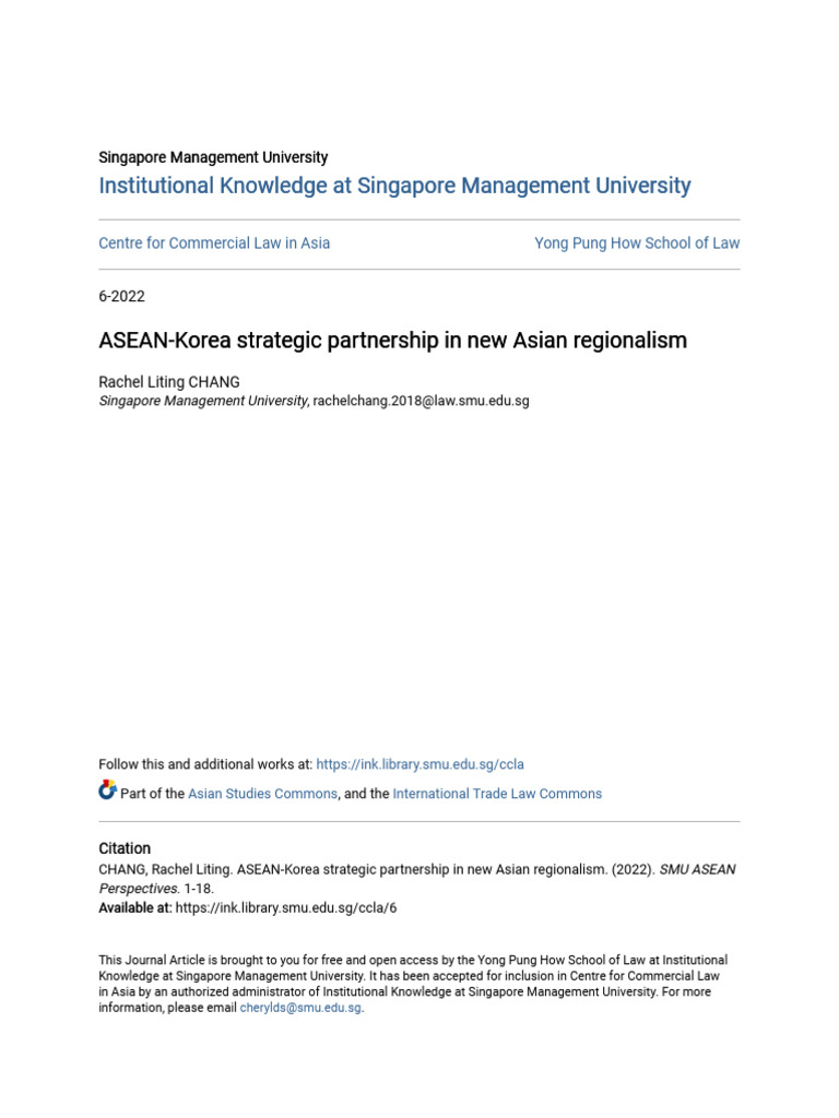 ASEAN-Korea Strategic Partnership in New Asian Regionalism | PDF