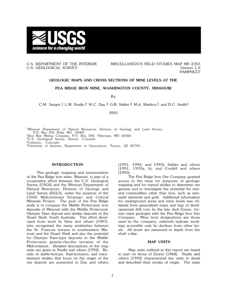 Pea Ridge Usgs Geologic Maps and Cross Sections of Mine Levels | PDF ...