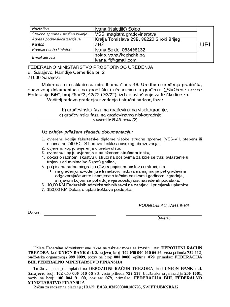 Zahtjev Ovlastenje Fizicka Lica-Izvodjenje-100524 | PDF