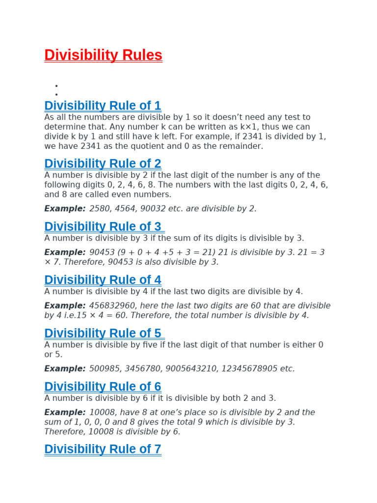Divisibility Rules | PDF