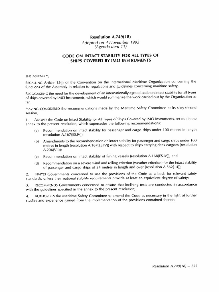 Code On Intact Stability 2008 2 | PDF