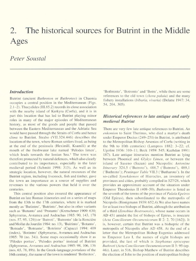 Byzantine Butrint - The Historical Sources in The Middle Ages | PDF