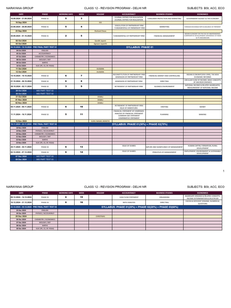 Class 12 - Revision Plan (BST, Eco, Acc) - Delhi NCR | PDF