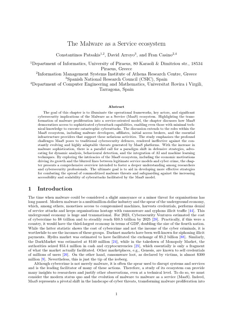 The Malware as a Service ecosystem | PDF