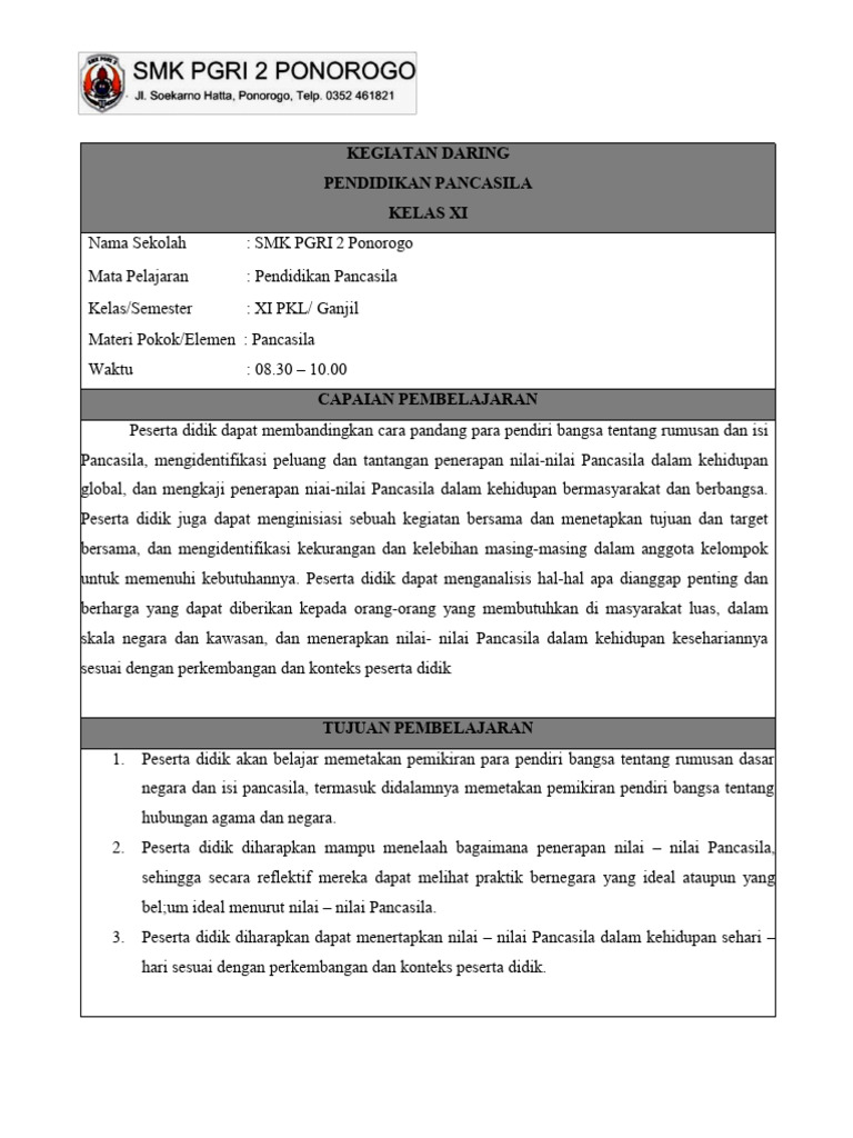 Daring Kelas XI PKL Mapel Pendidikan Pancasila | PDF