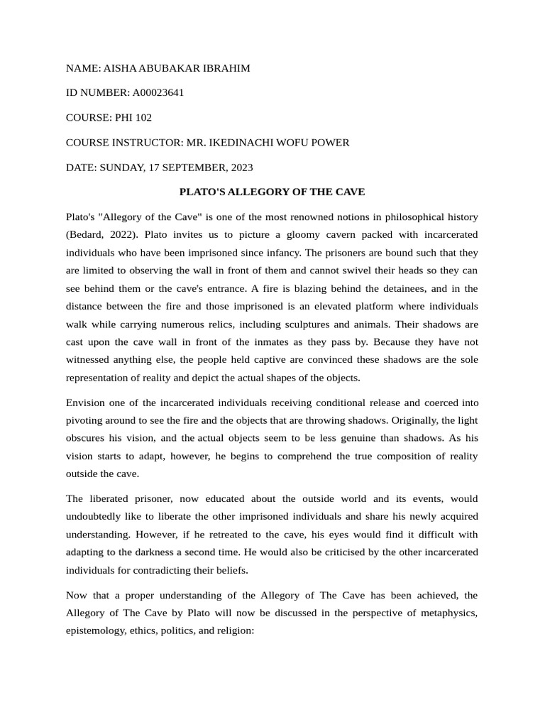 Allegory of The Cave (Phi 102 Assignment) | PDF