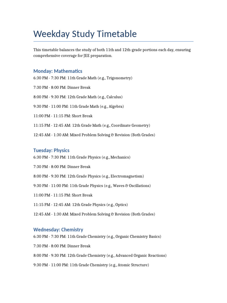 JEE Advanced Study Timetable-1 | PDF