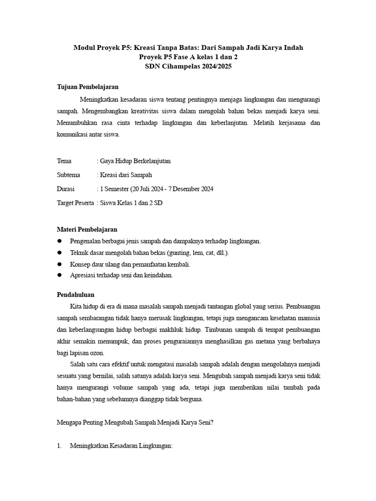 Modul Proyek P5 Kelas 1 Dan 2 Pdf