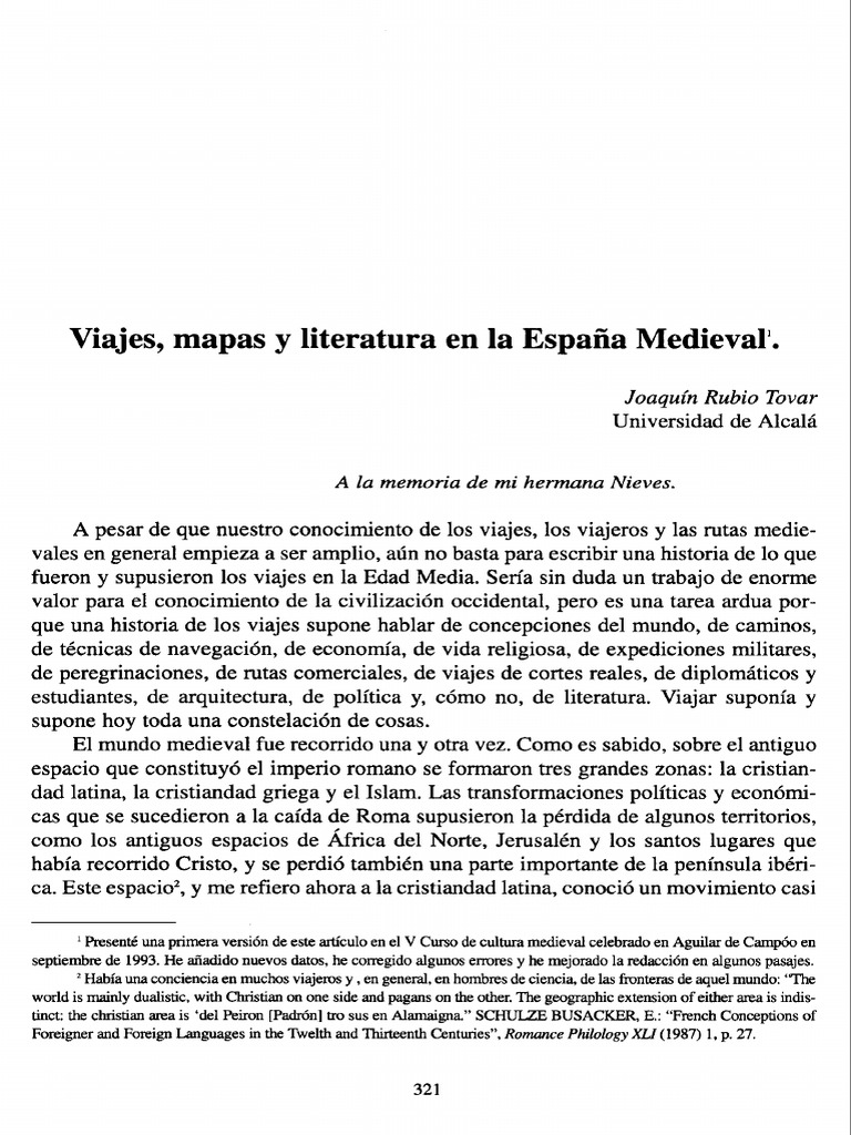 Viajes, Mapas y Literatura en La España Medieval. Joaquin Rubio Tovar | PDF
