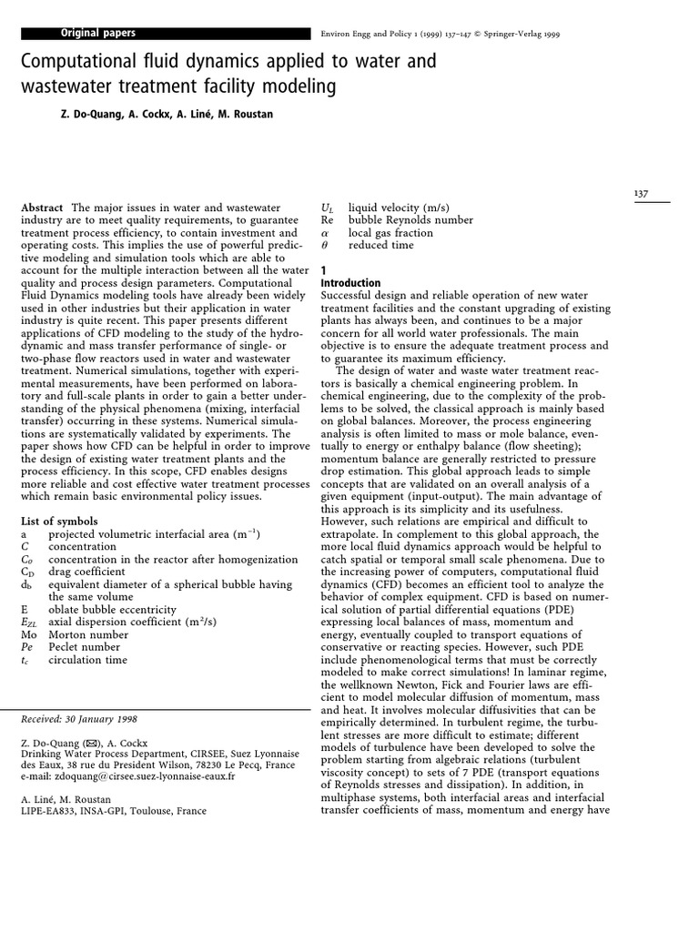 Computational Fluid Dynamics Applied To Water and | PDF