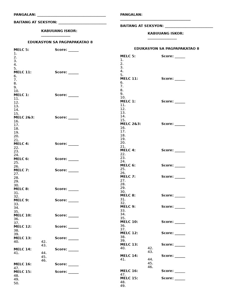 Answer Sheet G8 Pdf