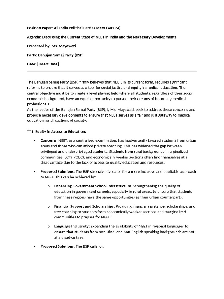 MUN SAMPLE OF A BAD POSITION PAPER | PDF