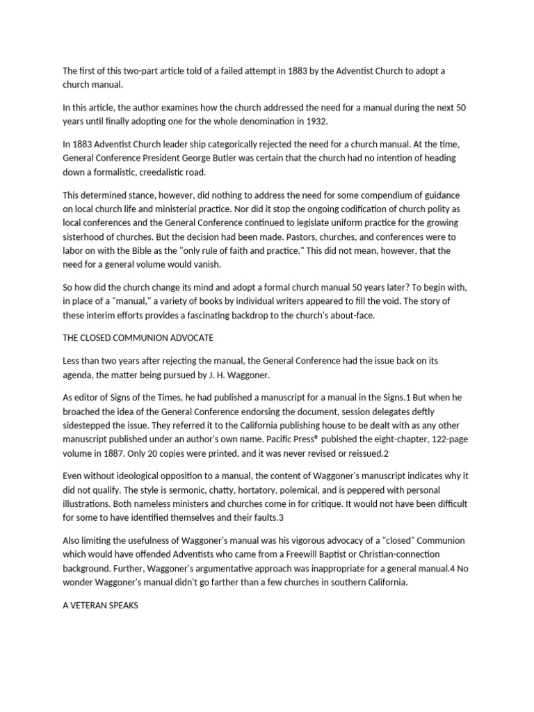 Manual | PDF | Seventh Day Adventist Church | Philosophy