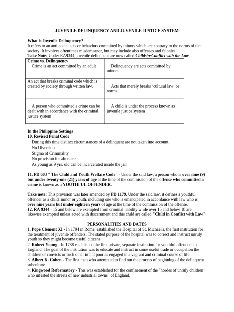 Juvenile Delinquency and Juvenile Justice System | PDF