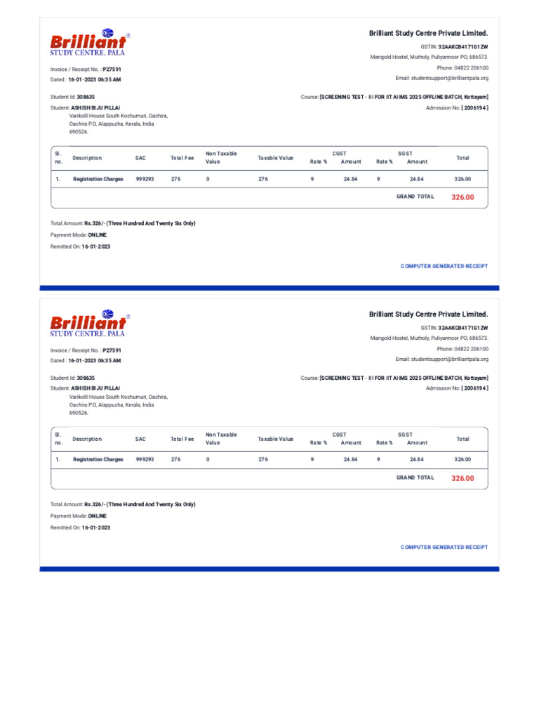 Brilliant Study Centre, Pala | PDF