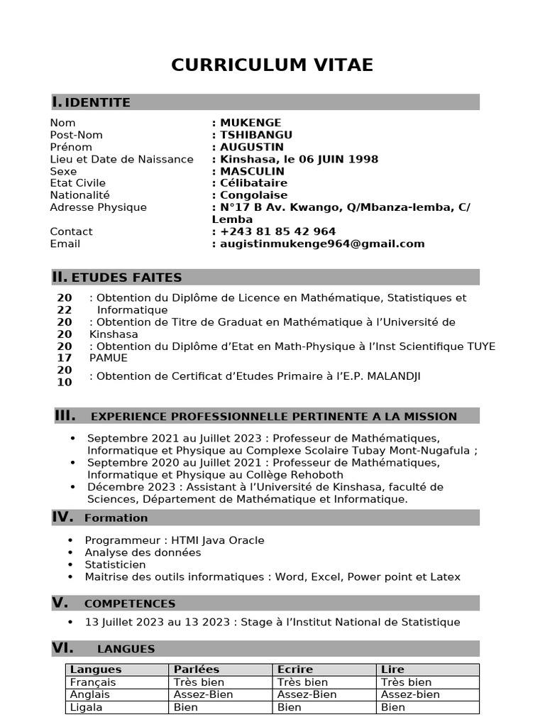 CV Mukenge | PDF