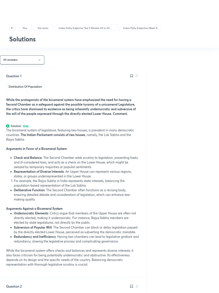 Indian Polity Subjective (Week 5) - MODEL - Answers | PDF