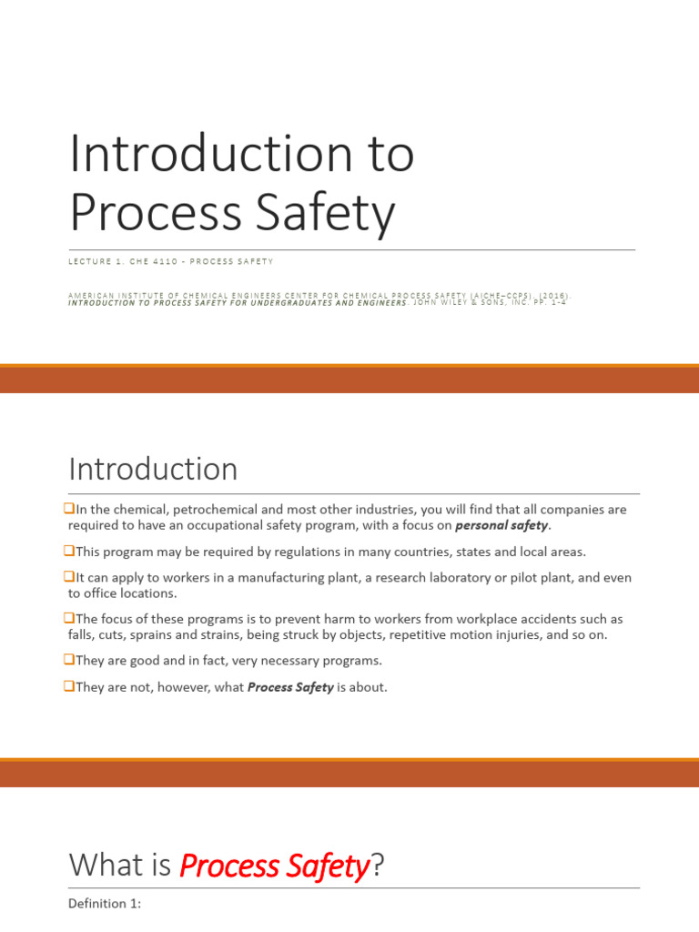 Process Safety Lecture 1. Introduction to Process Safety | PDF