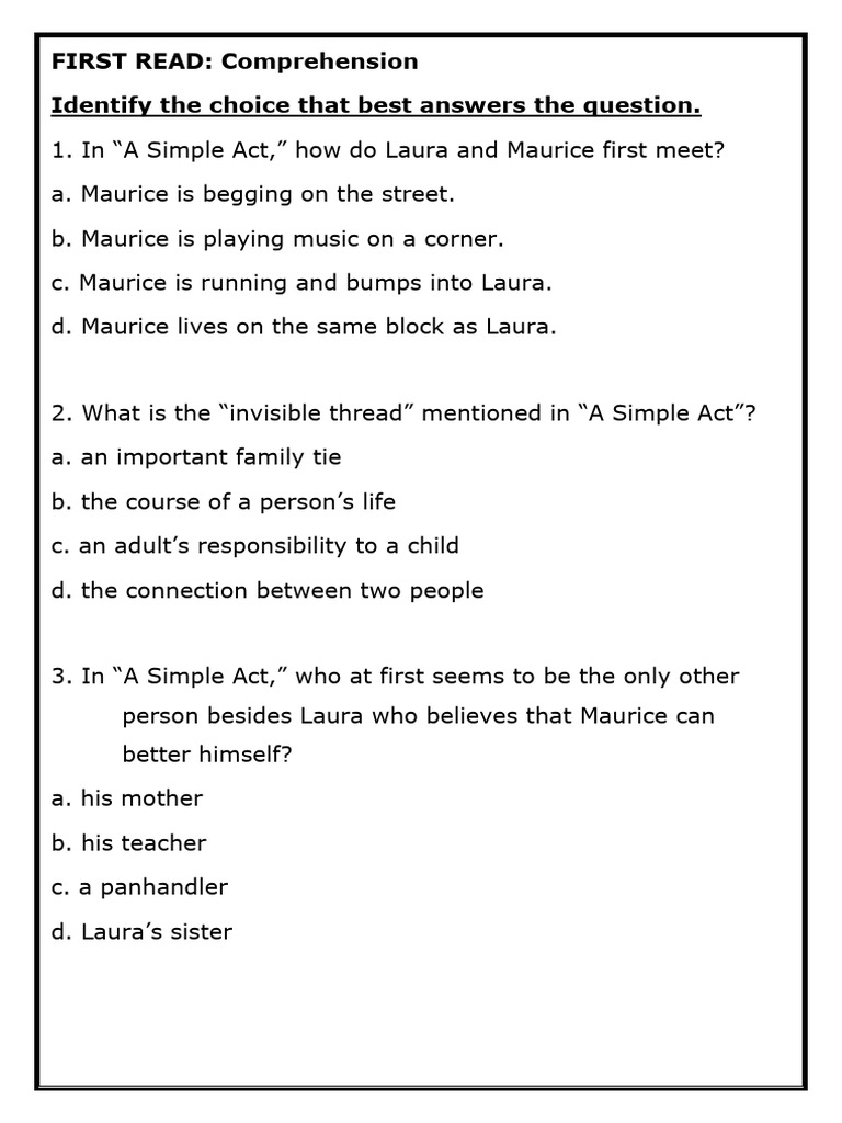 A Simple Act Worksheet PDF-6-19 | PDF