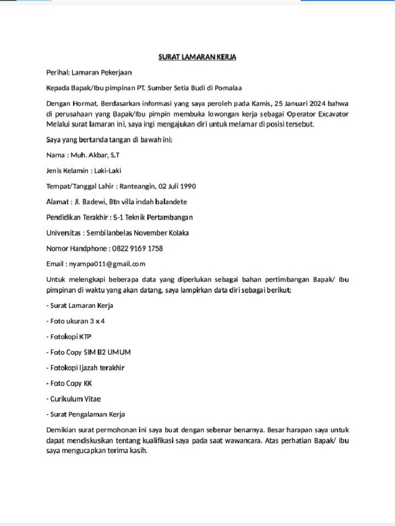 Surat Lamaran Kerja | PDF