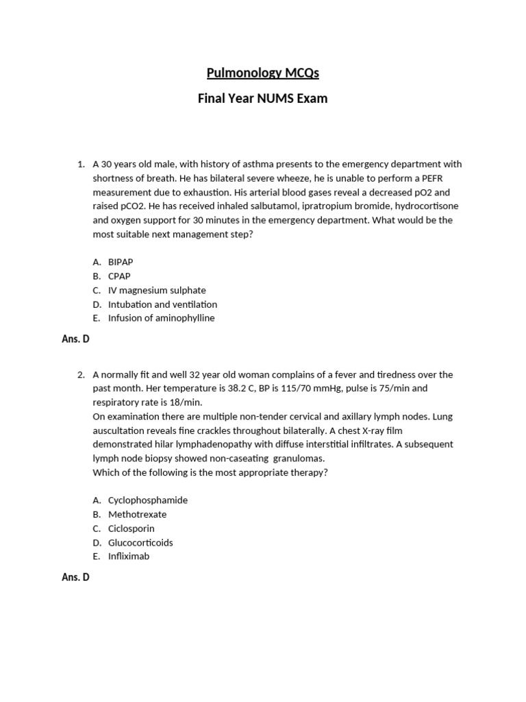 MCQs Pulmo | PDF