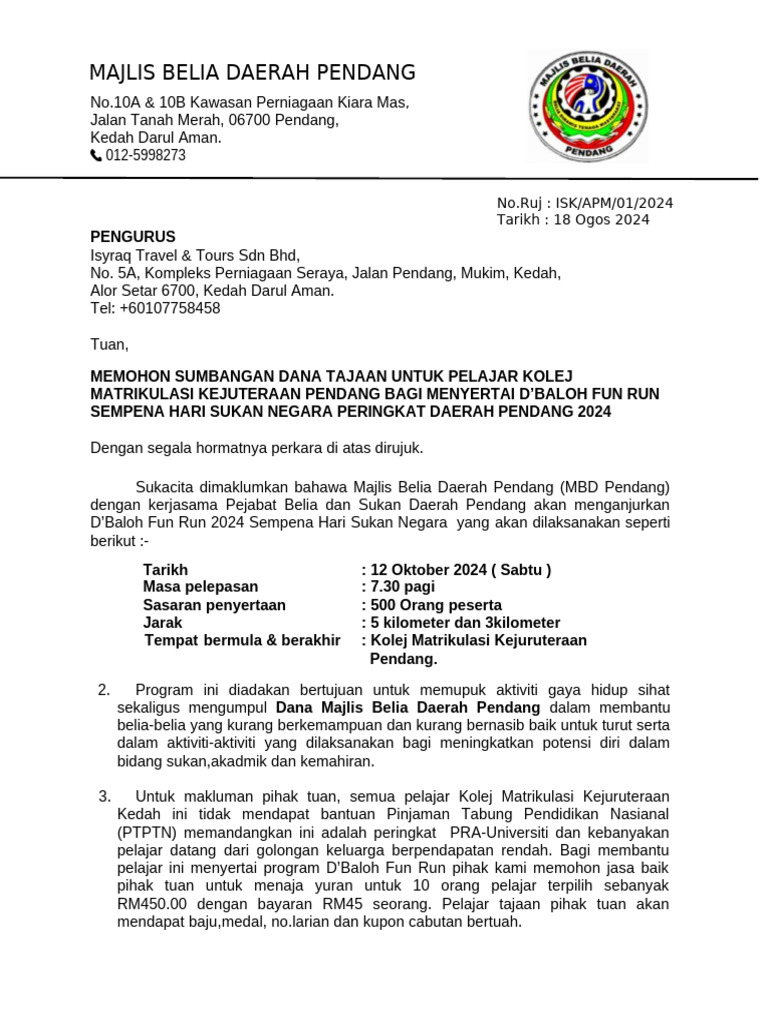 Sumbangan D Baloh Isyraq Travel & Tours SDN BHD | PDF