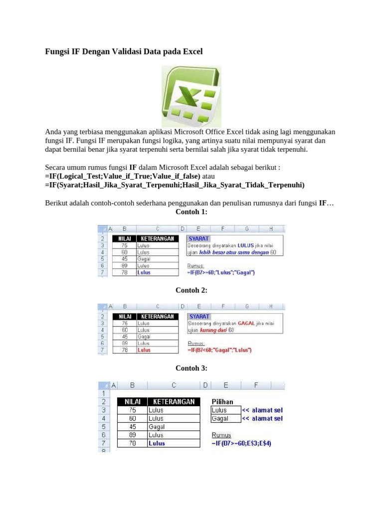 Fungsi IF Dengan Validasi Data Pada Excel | PDF