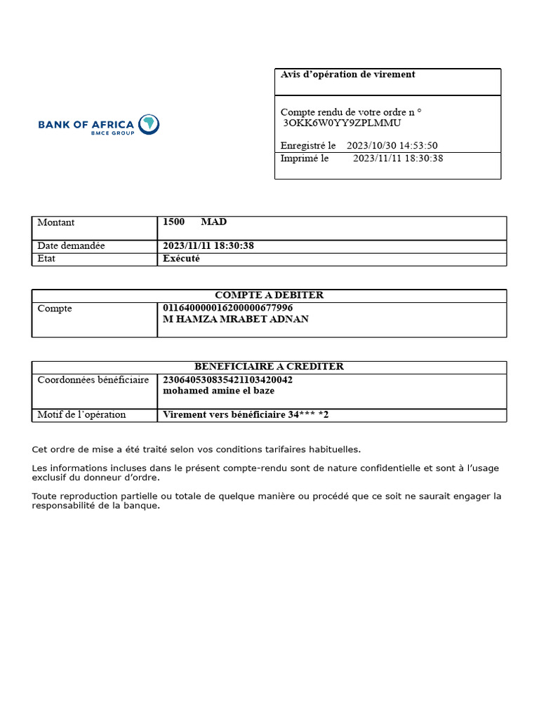 Justificatif de virement | PDF