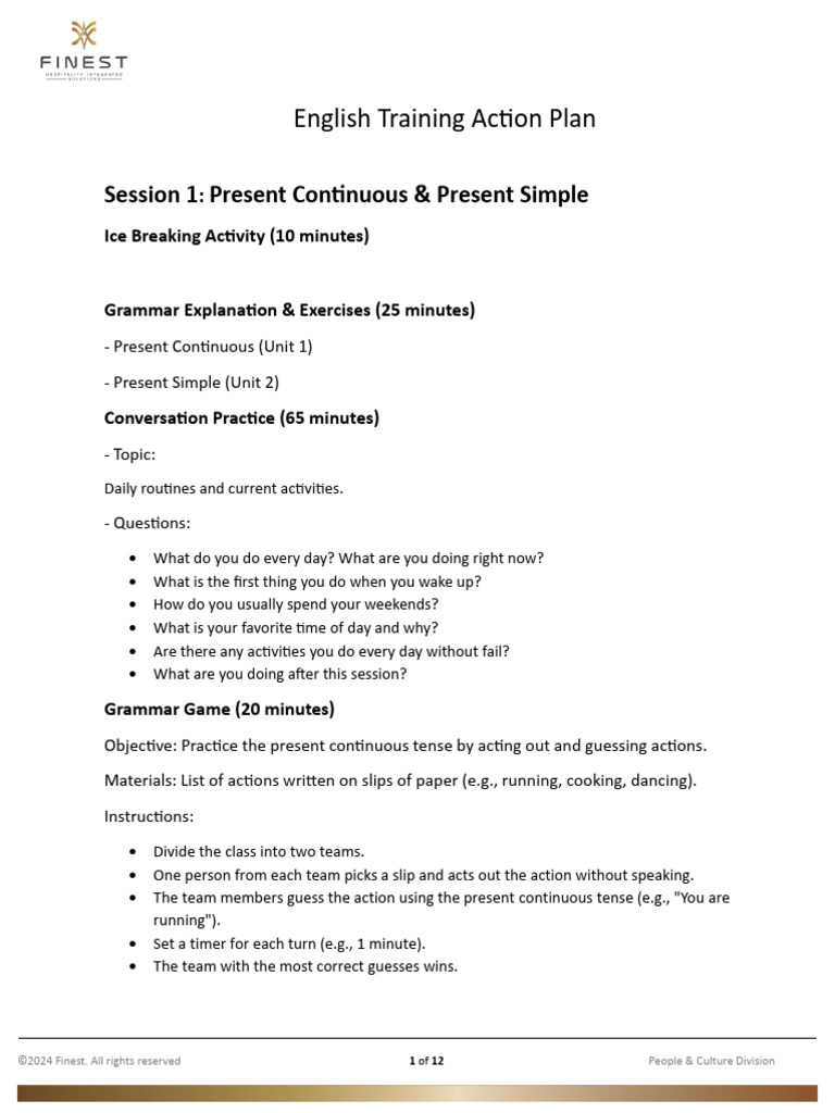 English Training Action Plan | PDF