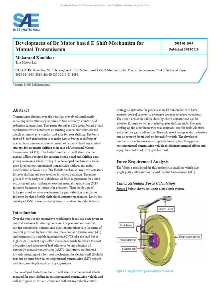 Development of DC Motor Based E-Shift Mechanism For 2015 | PDF