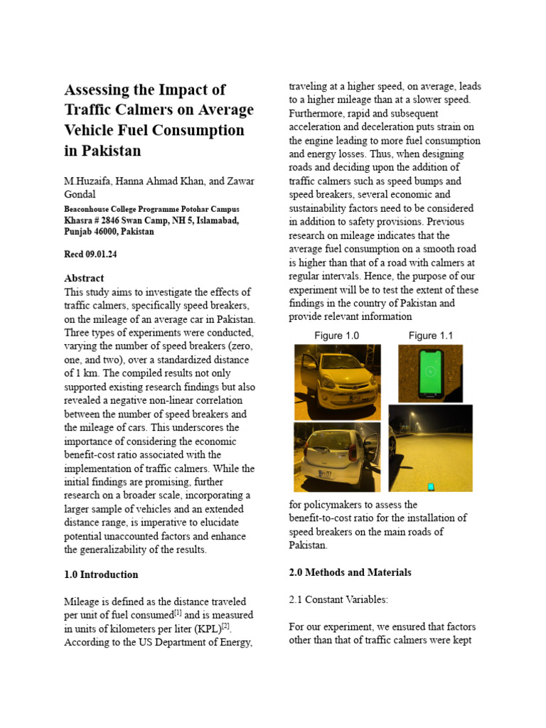 Assessing The Impact of Traffic Calmers On Average Vehicle Fuel ...
