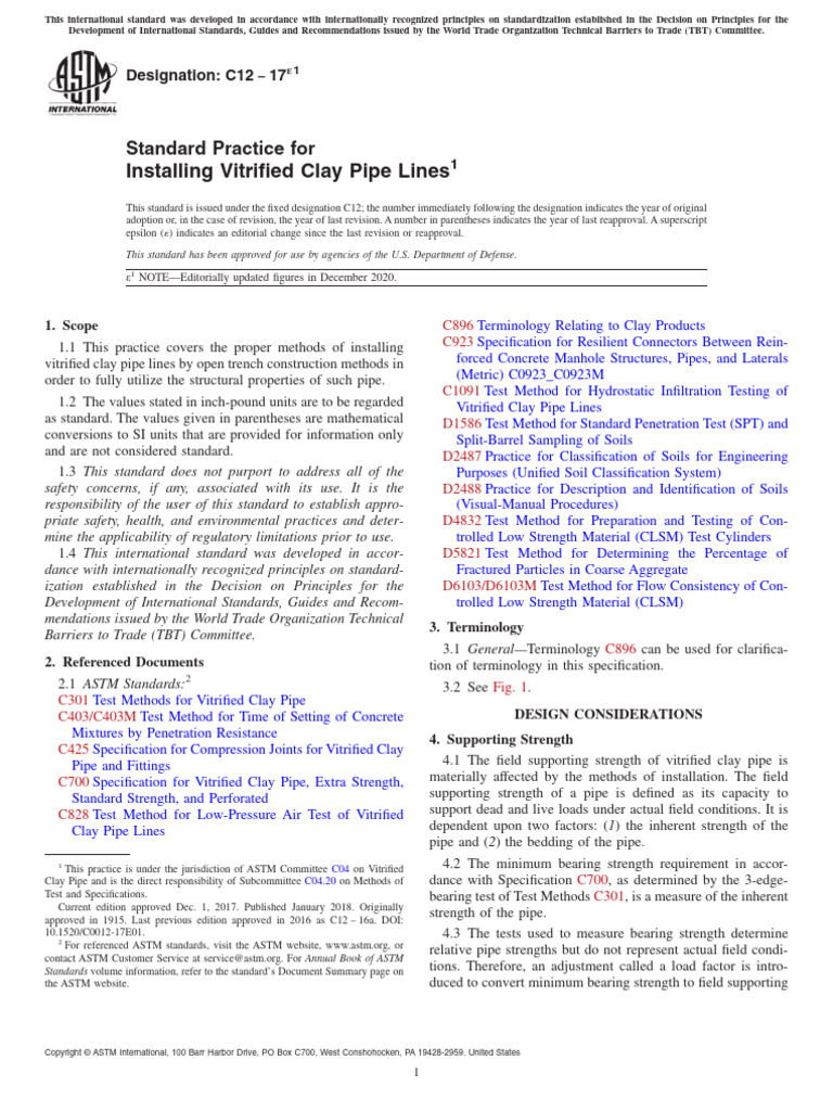 Installing Vitrified Clay Pipe Lines: Standard Practice For | PDF
