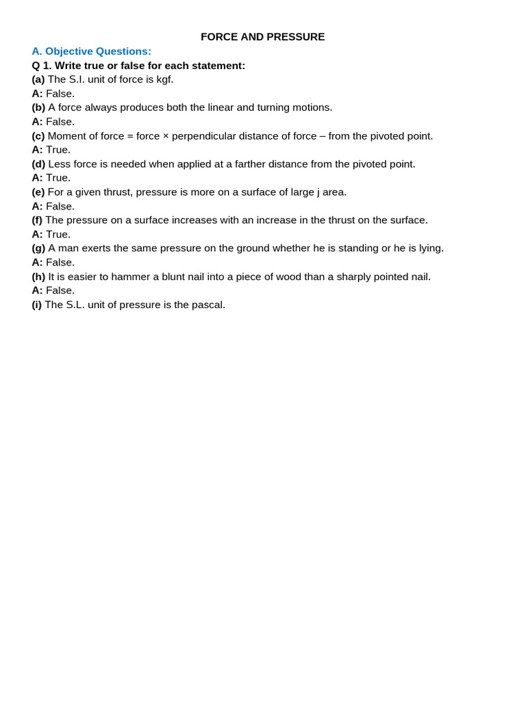 Physics - Force and Pressure | PDF