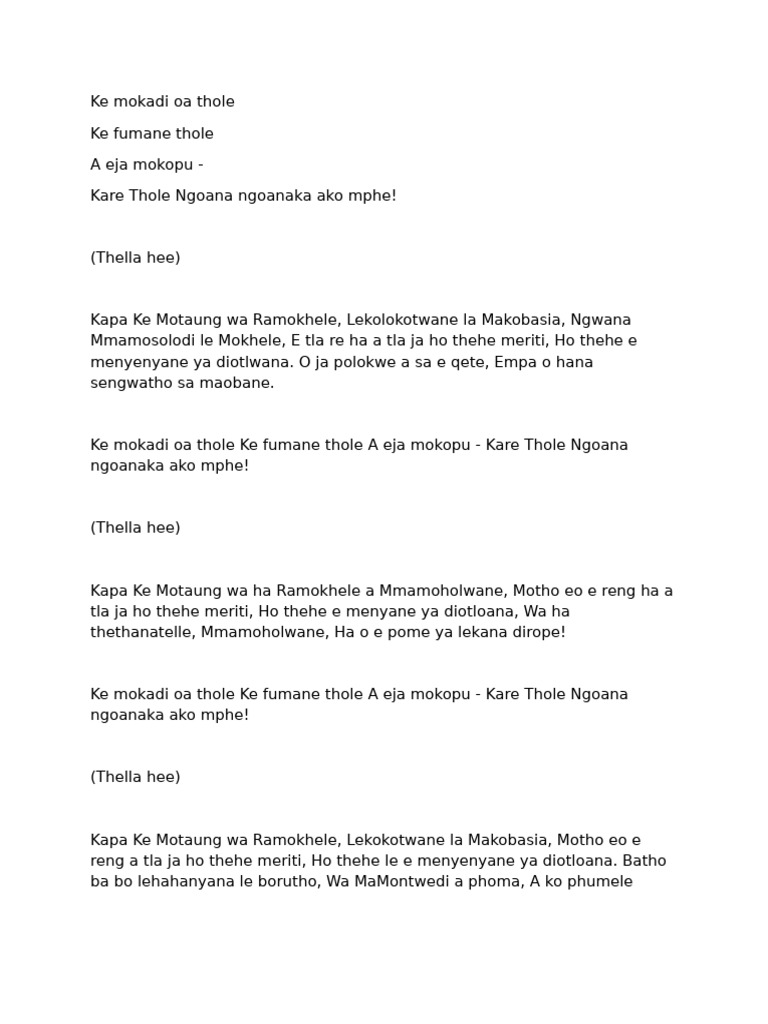 Mokadi Oa Thole (Ramokhele) | PDF