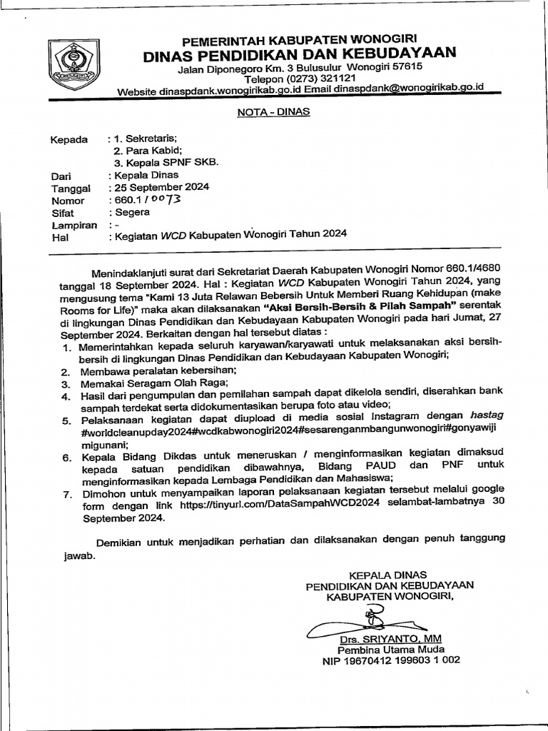 Kegiatan WCD Kabupaten Wonogiri TH 2024 | PDF