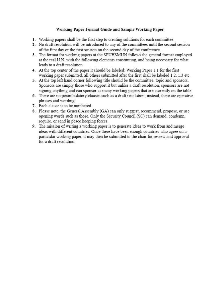Model UN Working Paper Guide | PDF