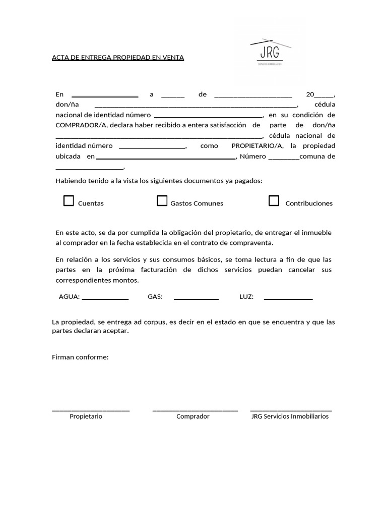 Acta de Entrega Venta | PDF
