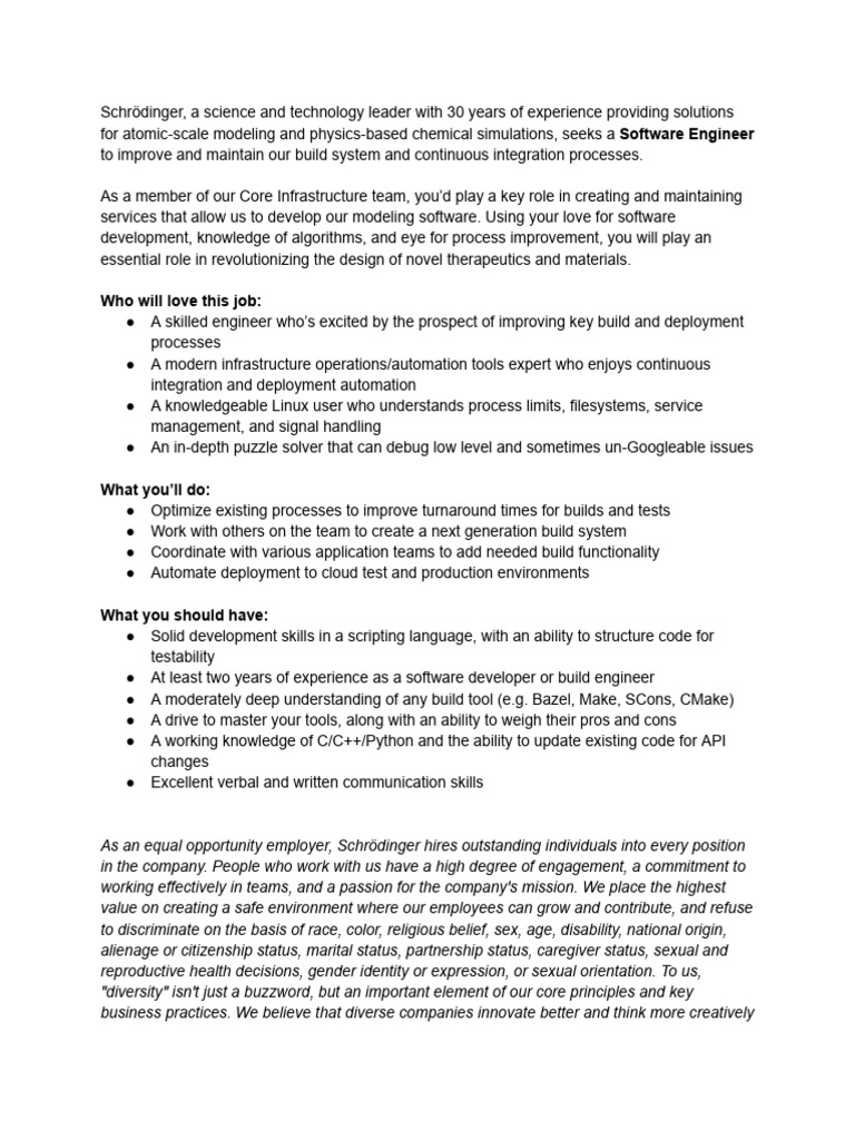Software Engineer Infrastructure Intern Pdf