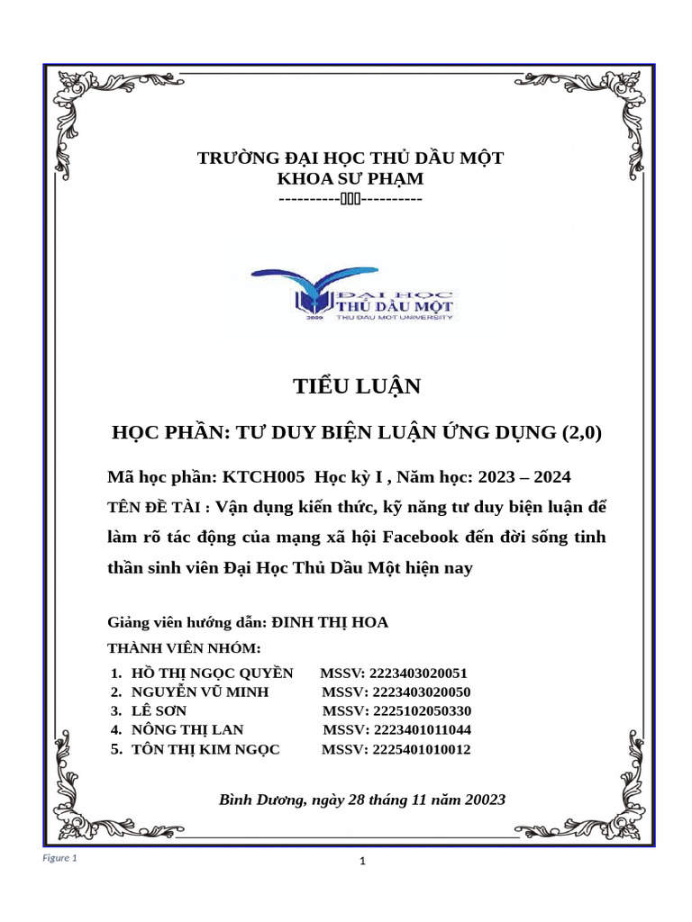 HPC.CQ15.28 TIỂU LUẬN TDBL | PDF