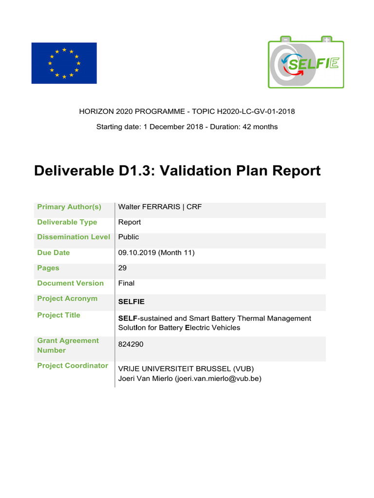 D1 3 Validation Plan Report | PDF | Radiator | Technology & Engineering
