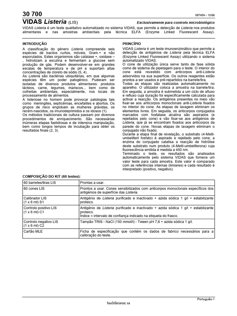 VIDAS LIS - Listeria SPP | PDF