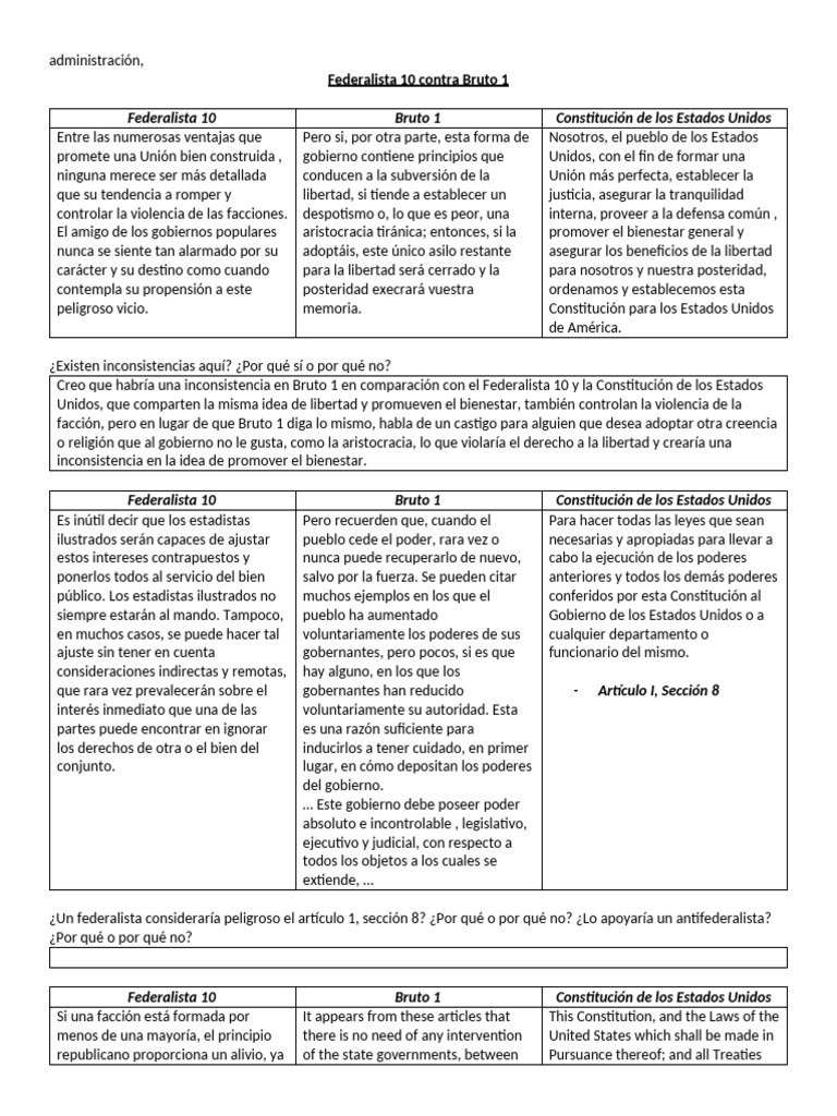 1.3 Federalist 10 Vs Brutus 1 | PDF