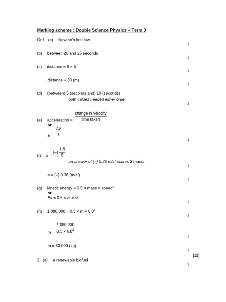 Marking Scheme - DS Physics - Term 3 | PDF