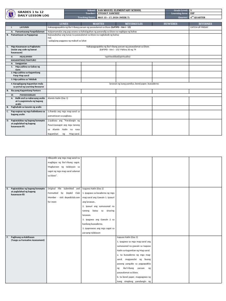 DLL - Esp 5 - Q4 - W7 | PDF