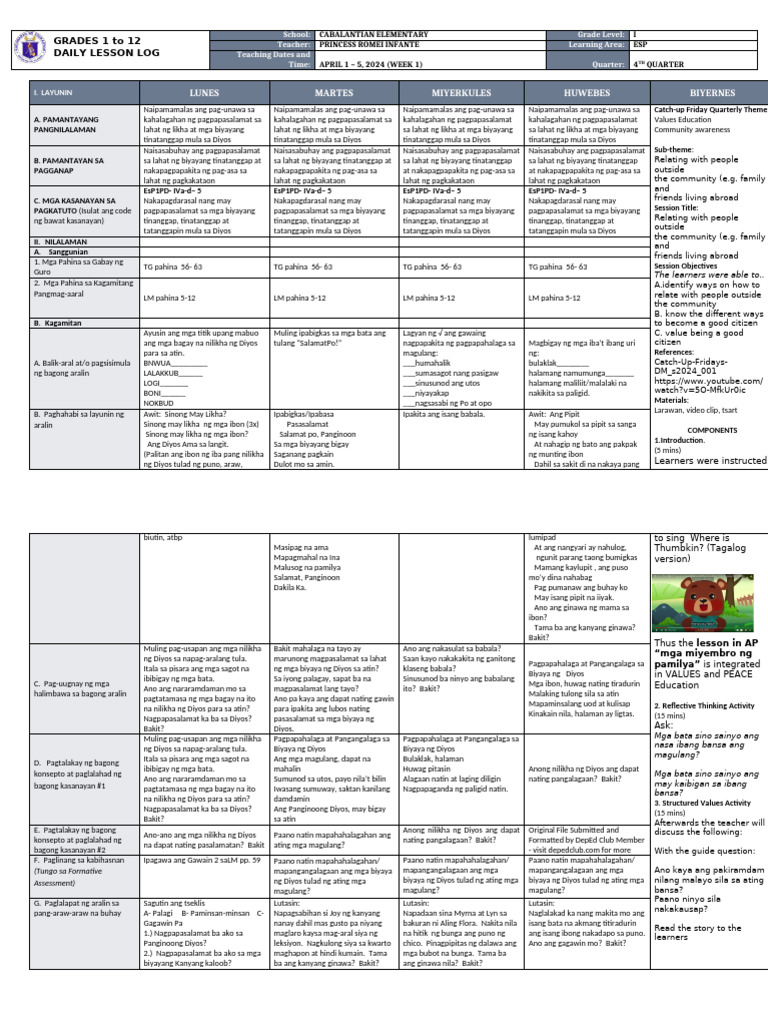 DLL - Esp 1 - Q4 - W1 | PDF